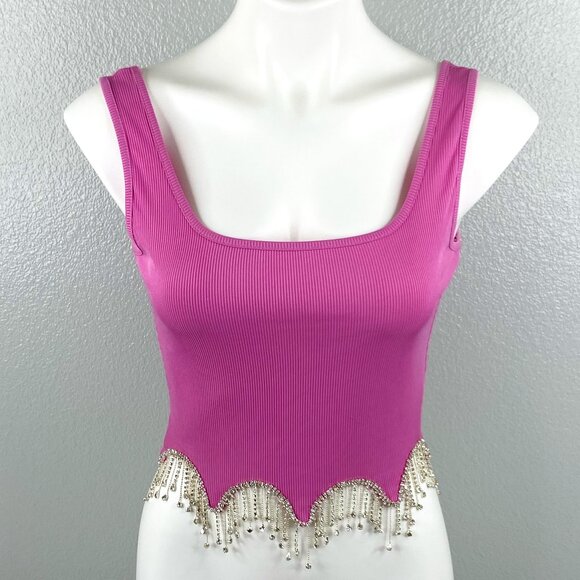 L Leve | Tops | L Leve Pink Scalloped Crop Tank Top With Rhinestone ...